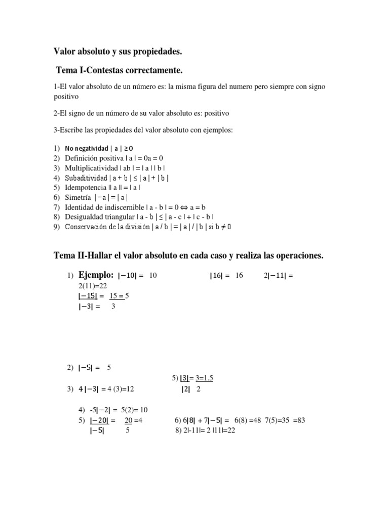 Valor Absoluto y Sus Propiedades - Intervalos 135 | PDF | Intervalo (Matemáticas) | Desigualdad ...