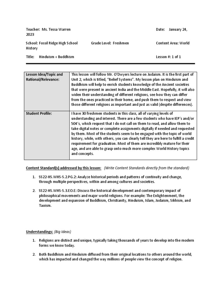 Cep Lesson Plan sp23 Hinduism and Buddhism | Download Free PDF | Moksha ...