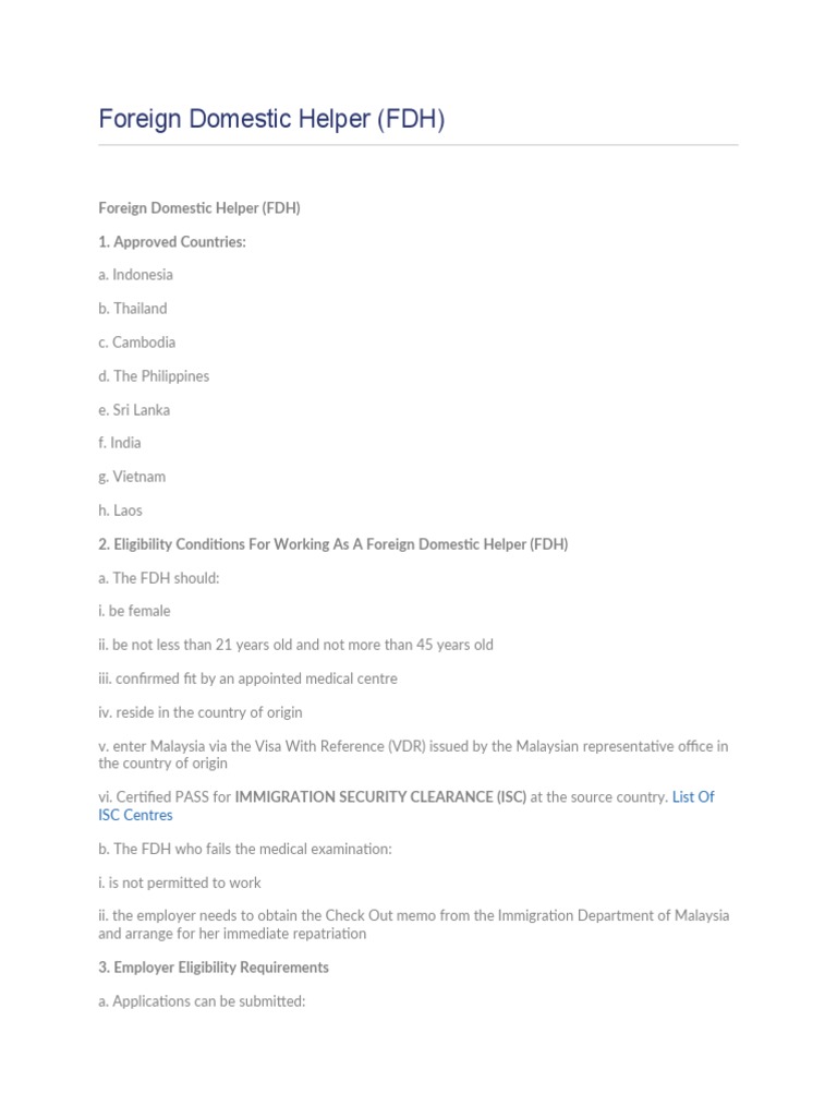 Foreign Domestic Helper (FDH) 1. Approved Countries | PDF | Travel Visa ...