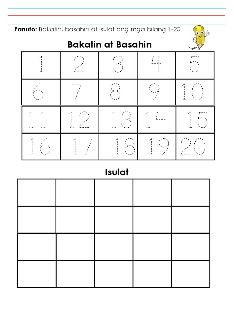 Panuto: Bakatin, Basahin at Isulat Ang Mga Bilang 1-20 | PDF