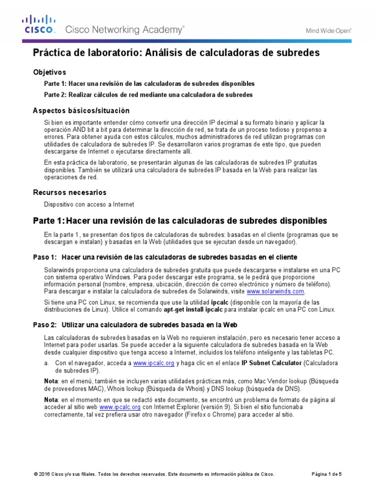 Appendix Lab - Researching Subnet Calculators | PDF | Dirección IP ...