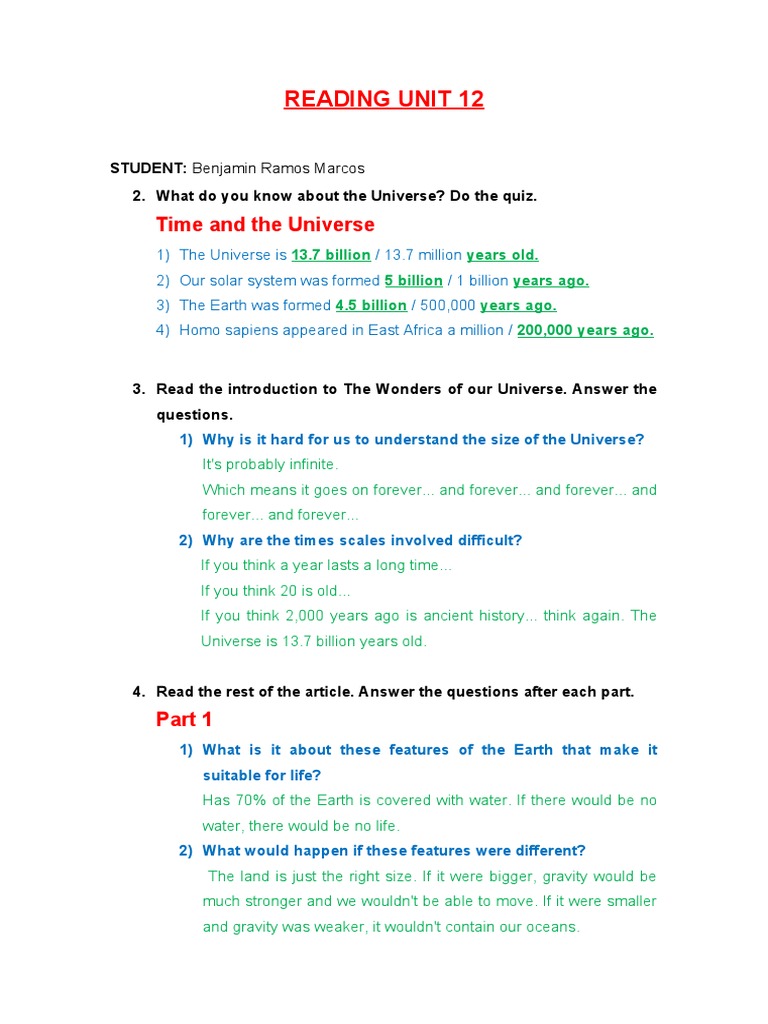 Reading Unit 12: Time and The Universe | PDF | Solar System | Planets