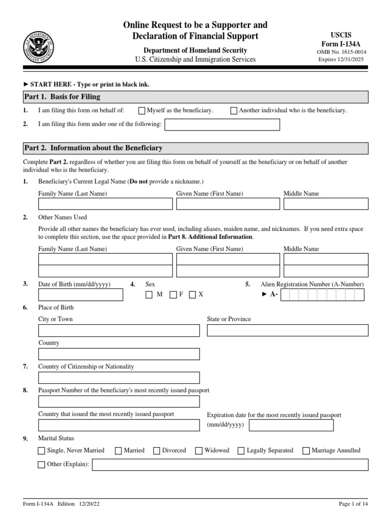 Form I-134A | PDF | Zip Code | United States Citizenship And ...