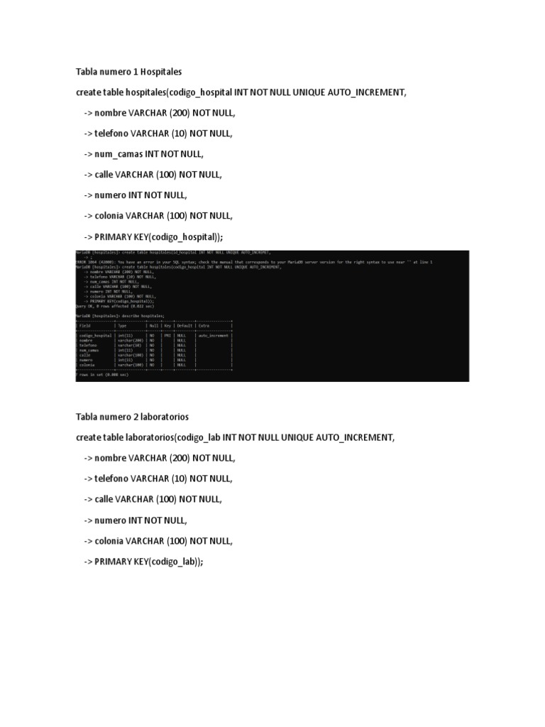 BD Hospitales Practica 11-03-23 | PDF | SQL | Programación de computadoras