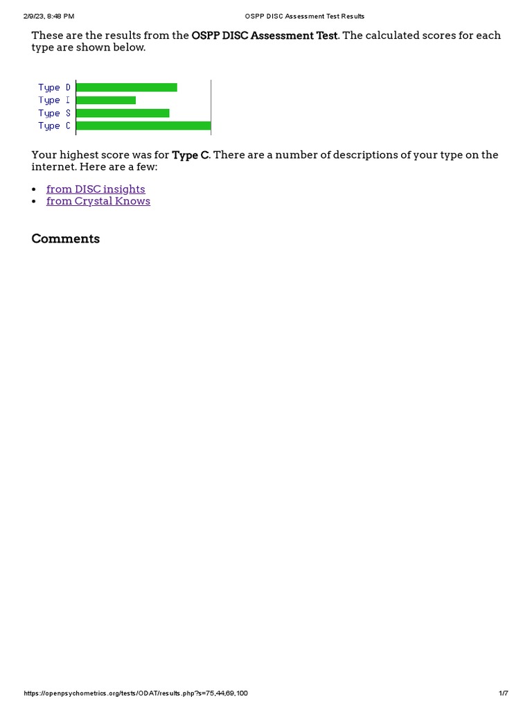 OSPP DISC Assessment Test Results | PDF | Psychological Testing OSPP DISC Assessment Test Results | PDF | Psychological Testing