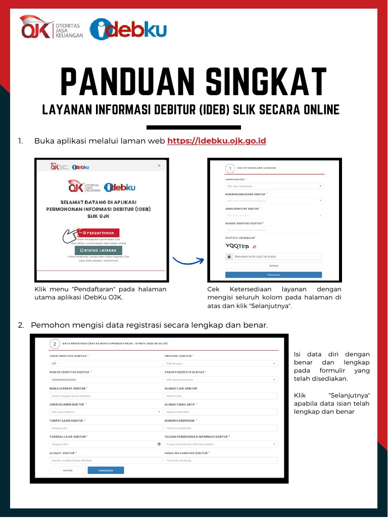 Panduan Singkat: Layanan Informasi Debitur (Ideb) Slik Secara Online | PDF
