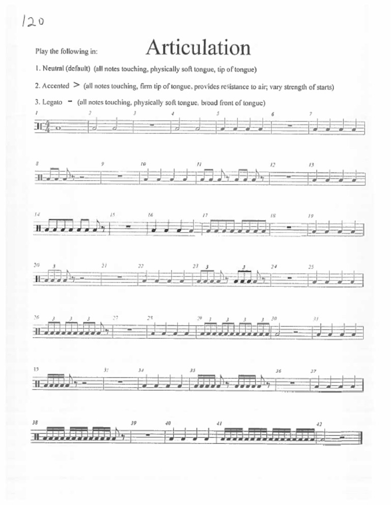 Warm Ups Articulation Patterson | PDF