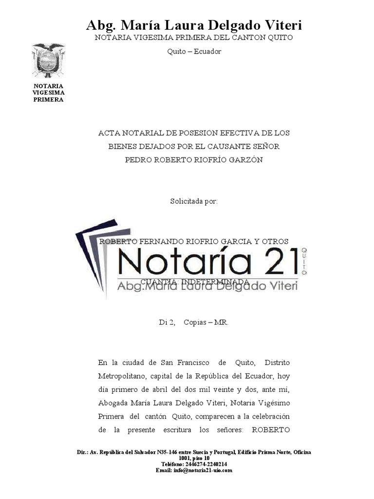 Posesion Efectiva Riofrio Garcia | PDF | Ecuador | Justicia