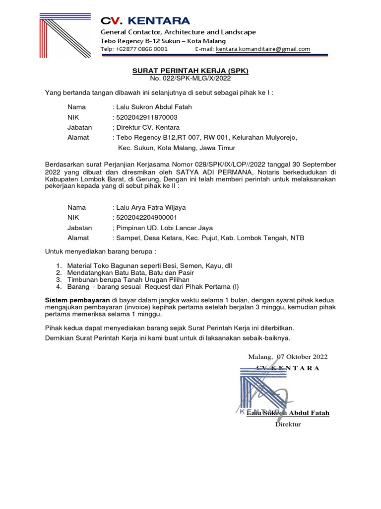 Surat Perintah Kerja | PDF