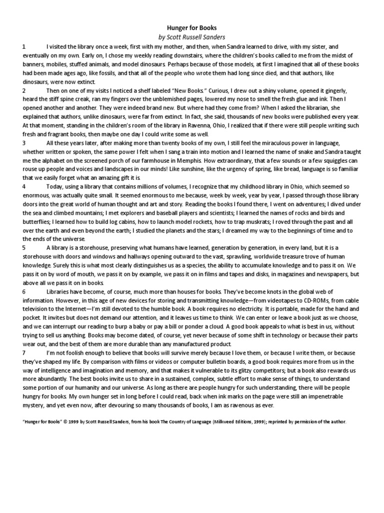 By Scott Russell Sanders: Hunger For Books | PDF | Books | Libraries