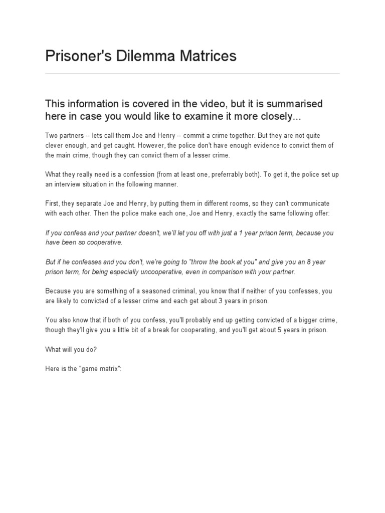 Prisoner S Dilemma | PDF