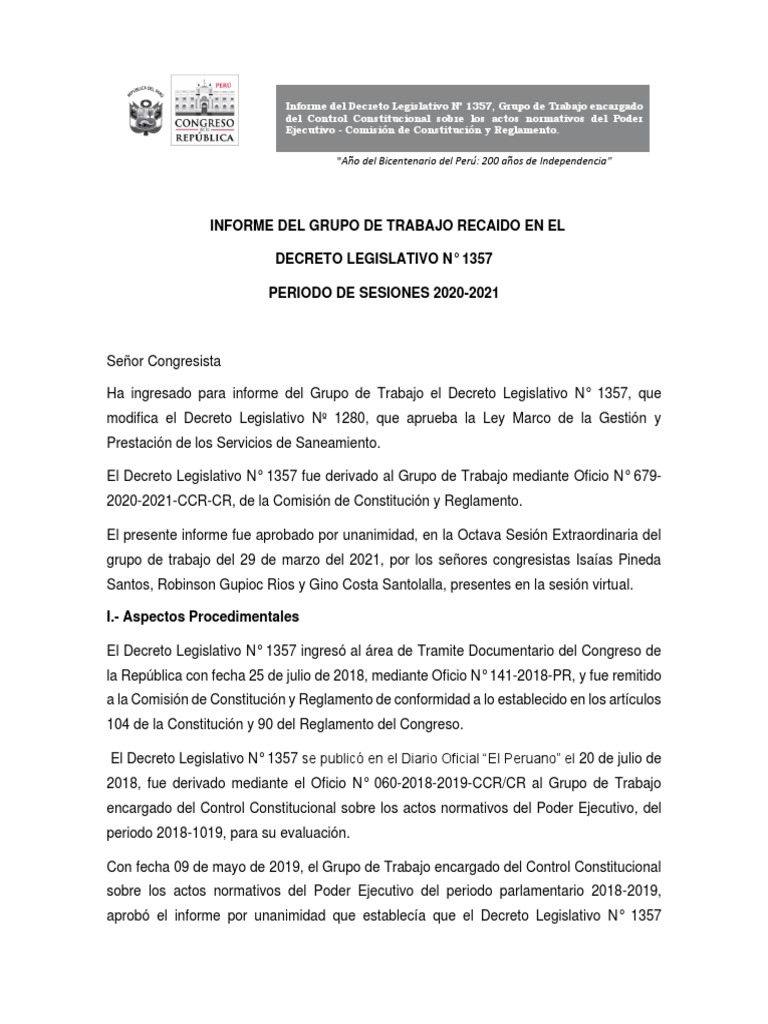 Informe DL 1357 | PDF | Constitución | Ejecutivo (gobierno)