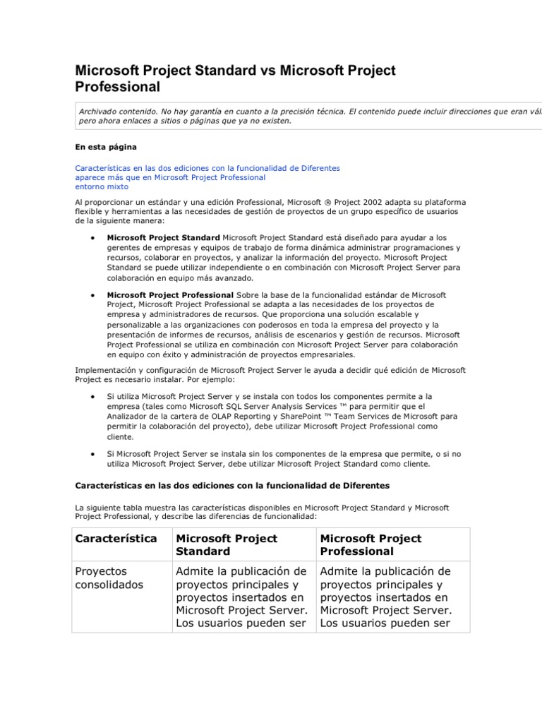 Microsoft Project Standard Vs Microsoft Project Professional | PDF ...
