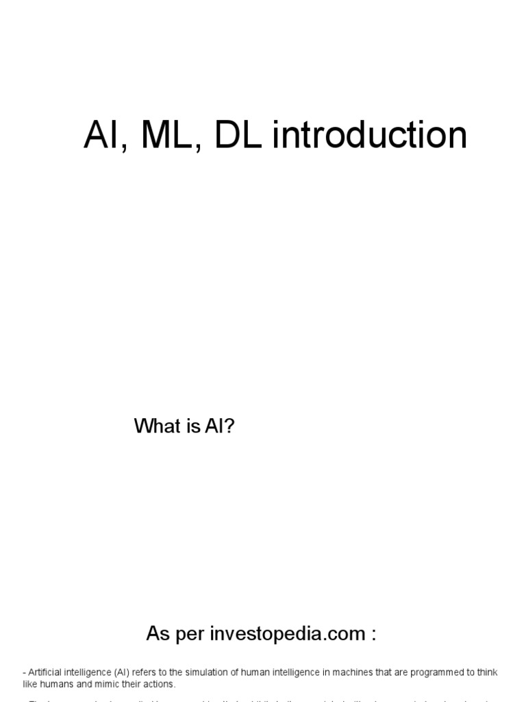 AI, ML, DL Introduction | PDF | Machine Learning | Artificial Intelligence