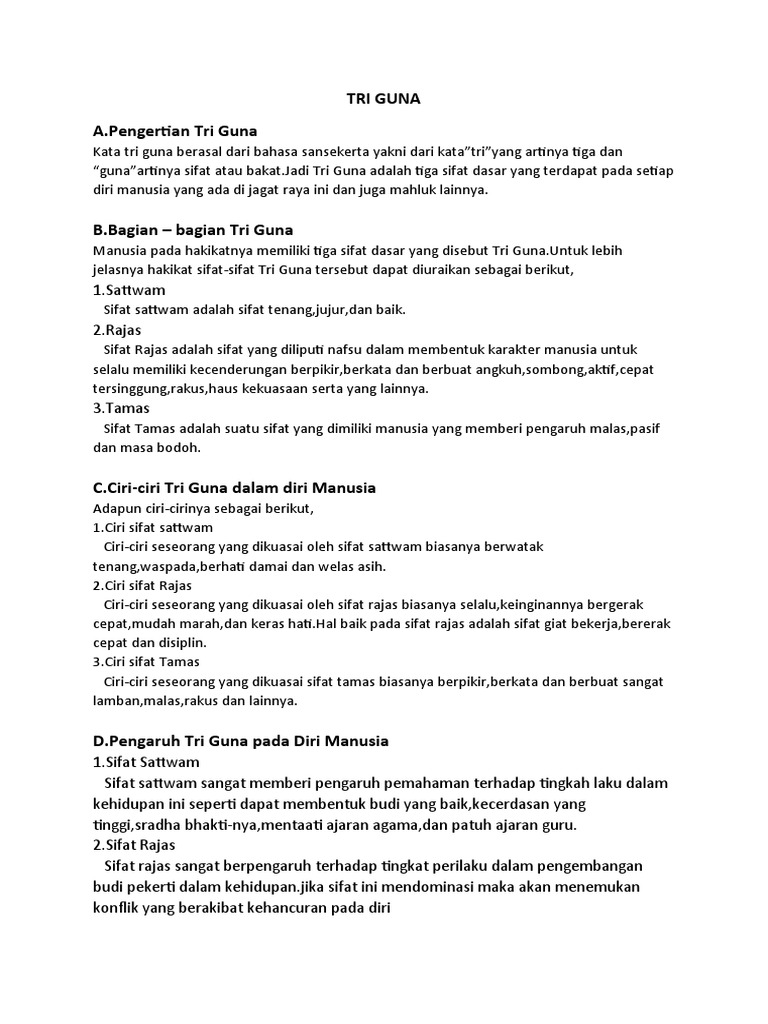 Tri Guna A.Pengertian Tri Guna | PDF