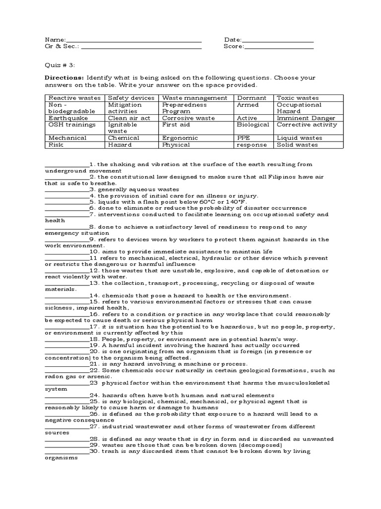 Grade 8 Quiz 3&4 | PDF | Hazards | Waste