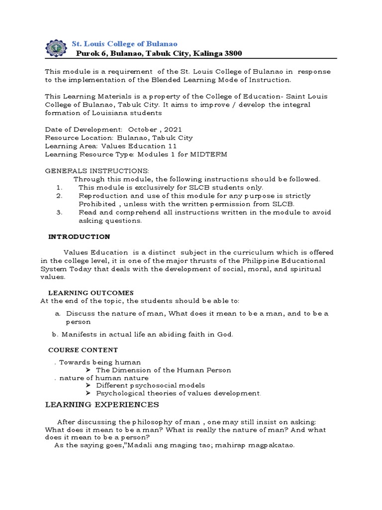 Module 1 Midterm Val. Ed | Download Free PDF | Id | Psychology