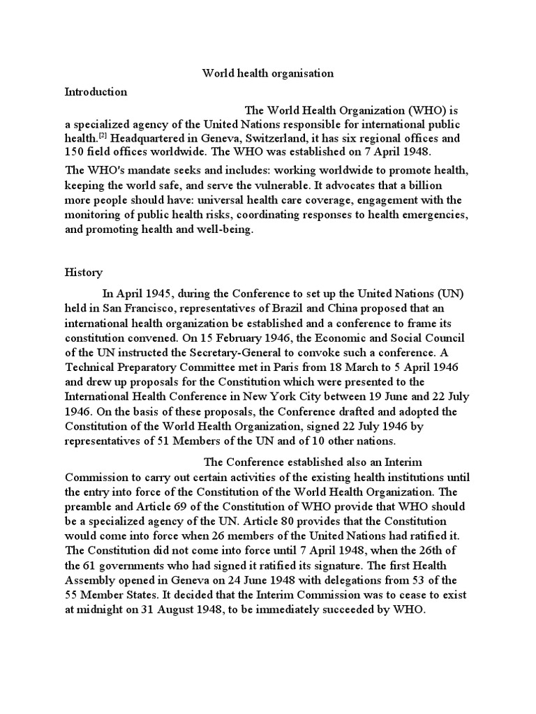 Overview of the World Health Organization | PDF | World Health ...