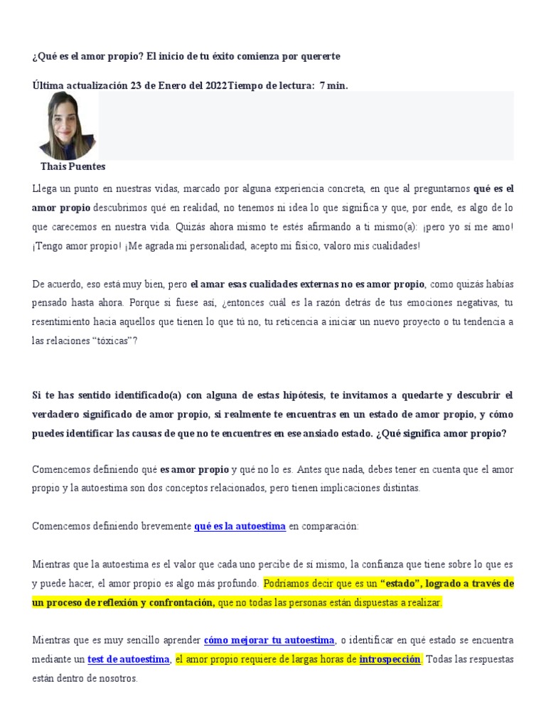 Entendiendo el Amor Propio y su Significado | PDF | Autoestima | Amor