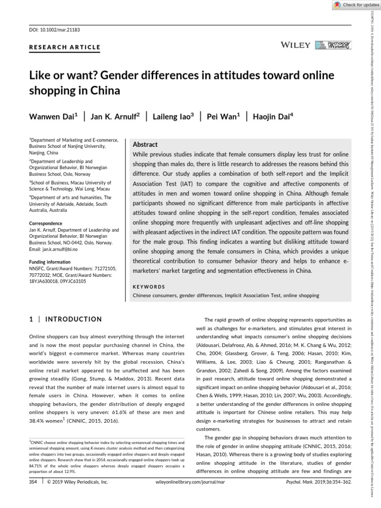Psychology and Marketing - 2019 - Dai - Like or Want Gender Differences in Attitudes Toward ...