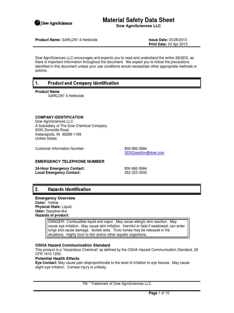 MSDS Garlon | PDF | Toxicity | Polyvinyl Chloride