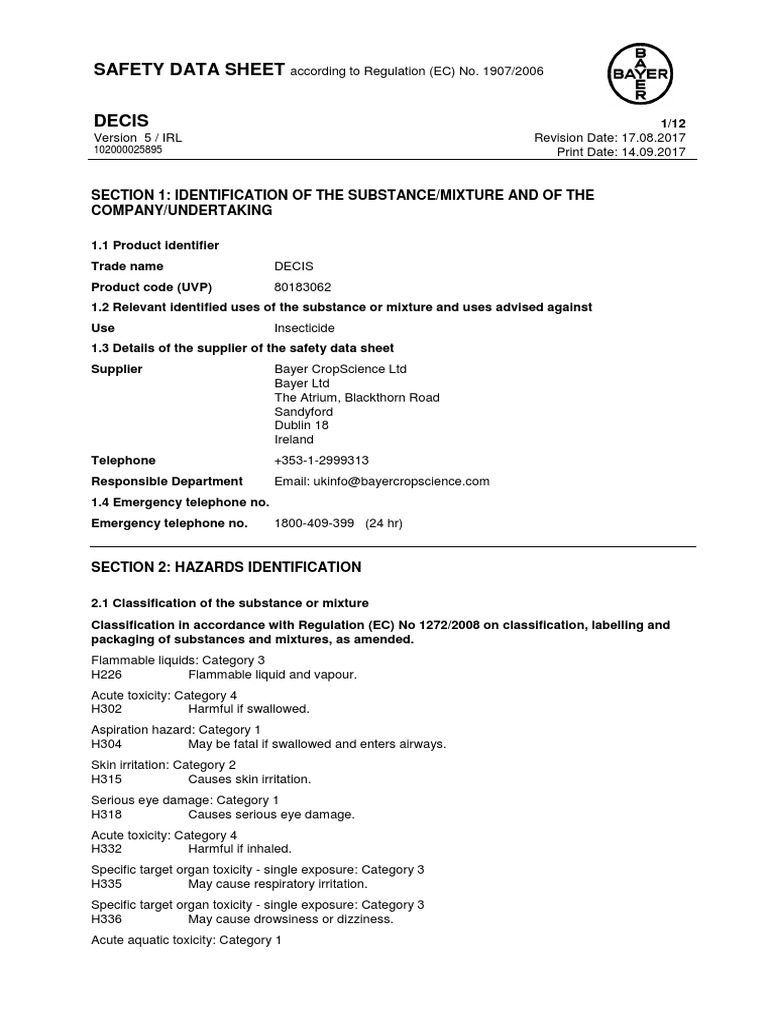 MSDS Decis | PDF | Dangerous Goods | Toxicity