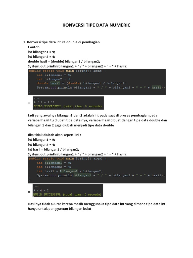 Konversi Tipe Data Numeric | PDF | Metode & Bahan Ajar
