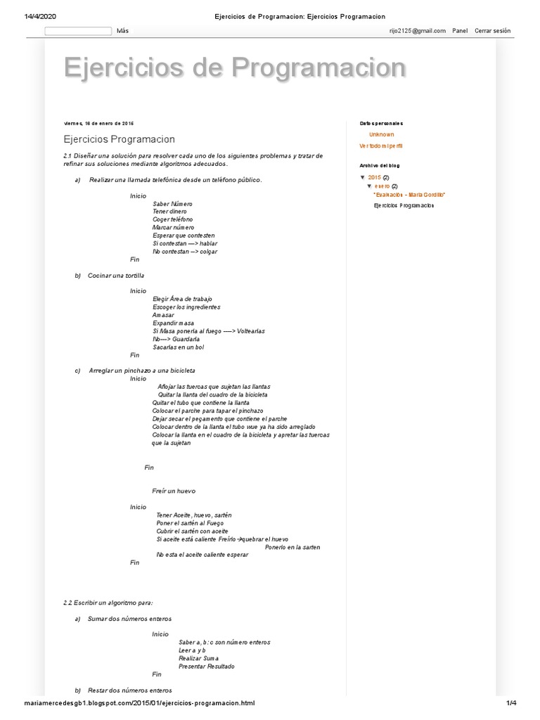 Ejercicios de Programacion - Ejercicios Programacion | Descargar gratis PDF | Teoría de los ...