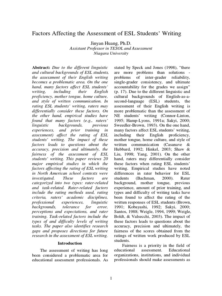 Factors Affecting The Assessment of ESL Students' Writing | PDF ...