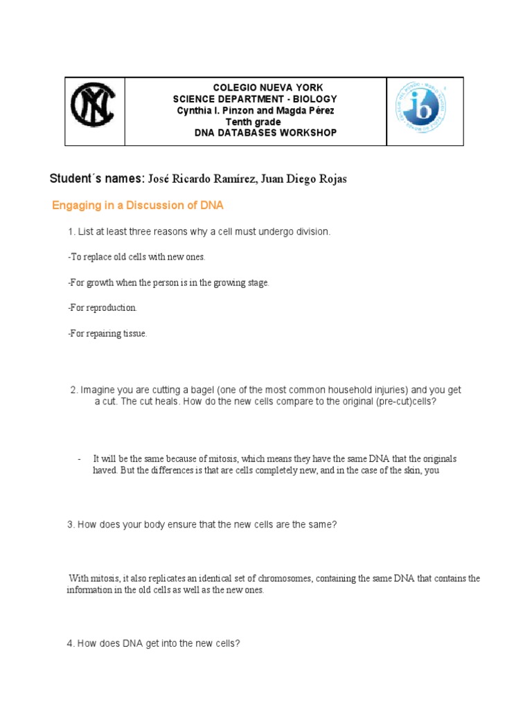 DNA Databases - Evaluative Activity - José Ricardo Ramírez y Juan Diego Rojas | PDF | Dna ...