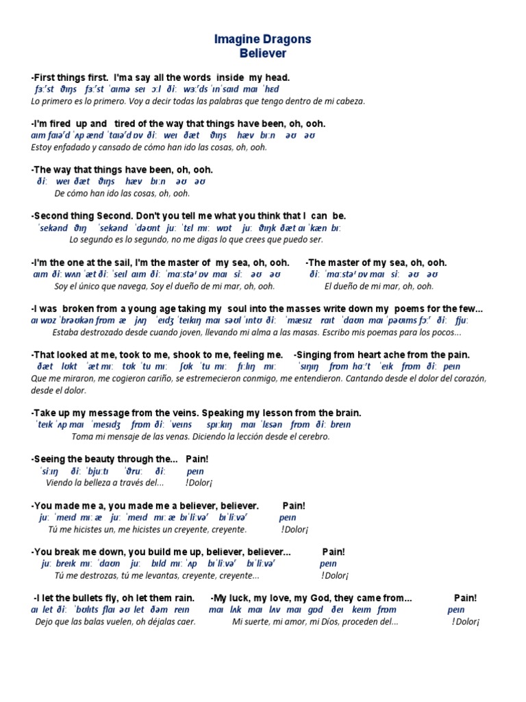 Letra de "Believer" - Imagine Dragons | PDF