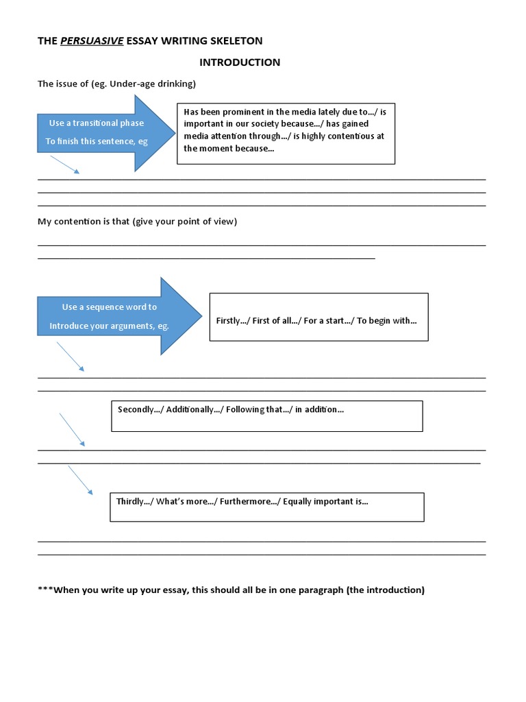 The Persuasive Essay Writing Skeleton: Use A Transitional Phase To ...