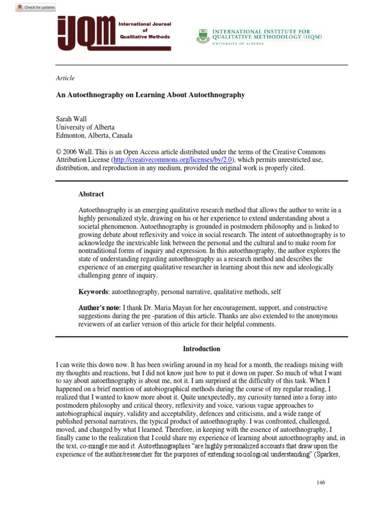 Wall (2006)_An Autoethnography on Learning about Autoethnography | PDF ...