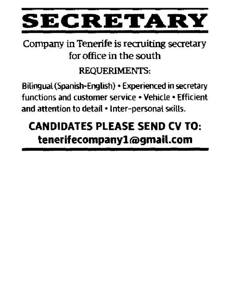 Anuncio de Trabajo Ingles | PDF