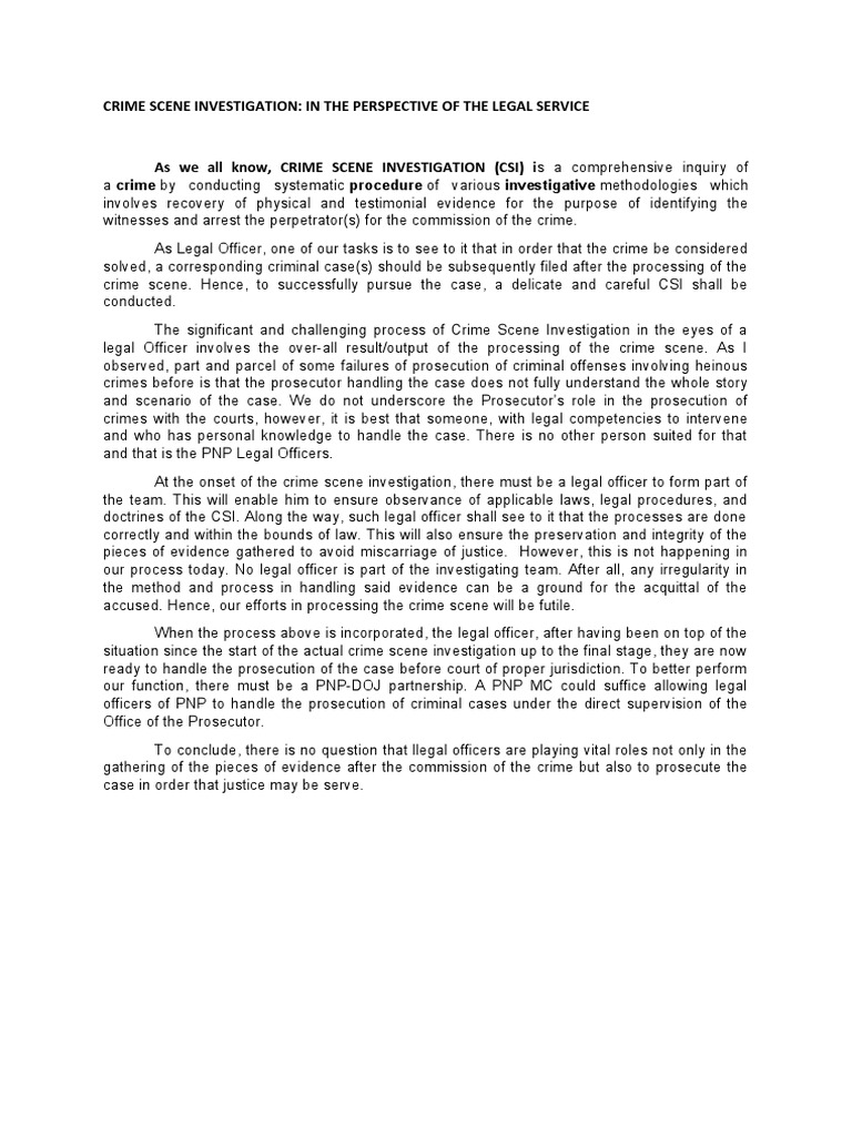 Legal Insights on Crime Scene Investigation | PDF | Prosecutor | Crime ...