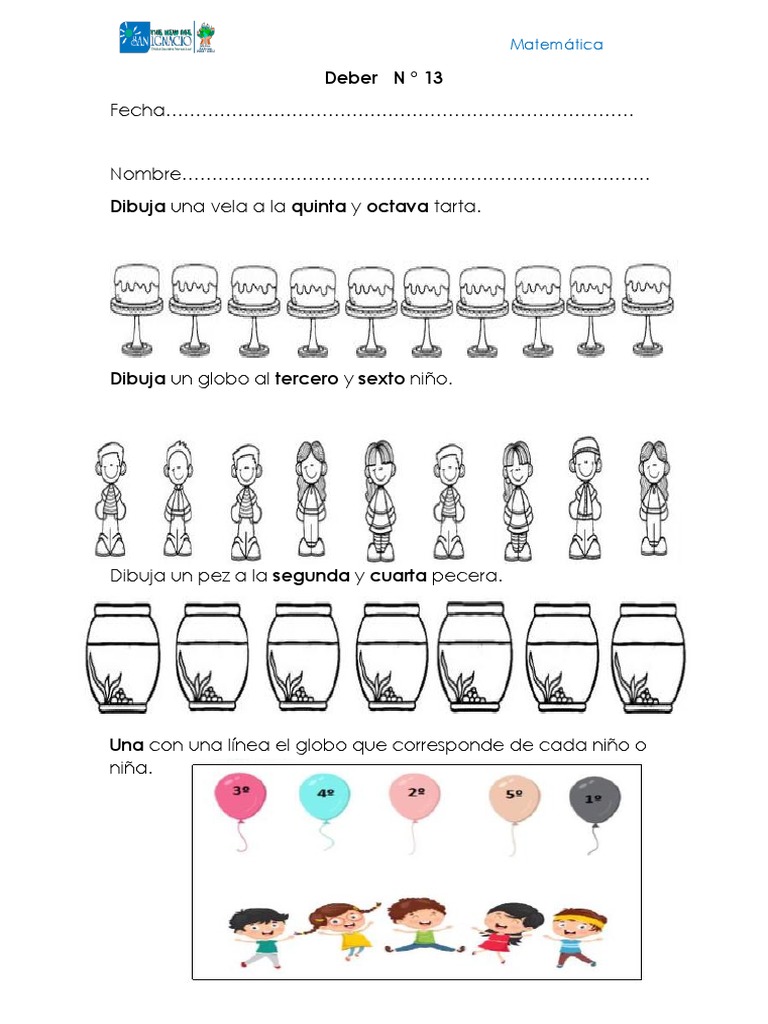 Deber 13 de Mate Números Ordinales | PDF