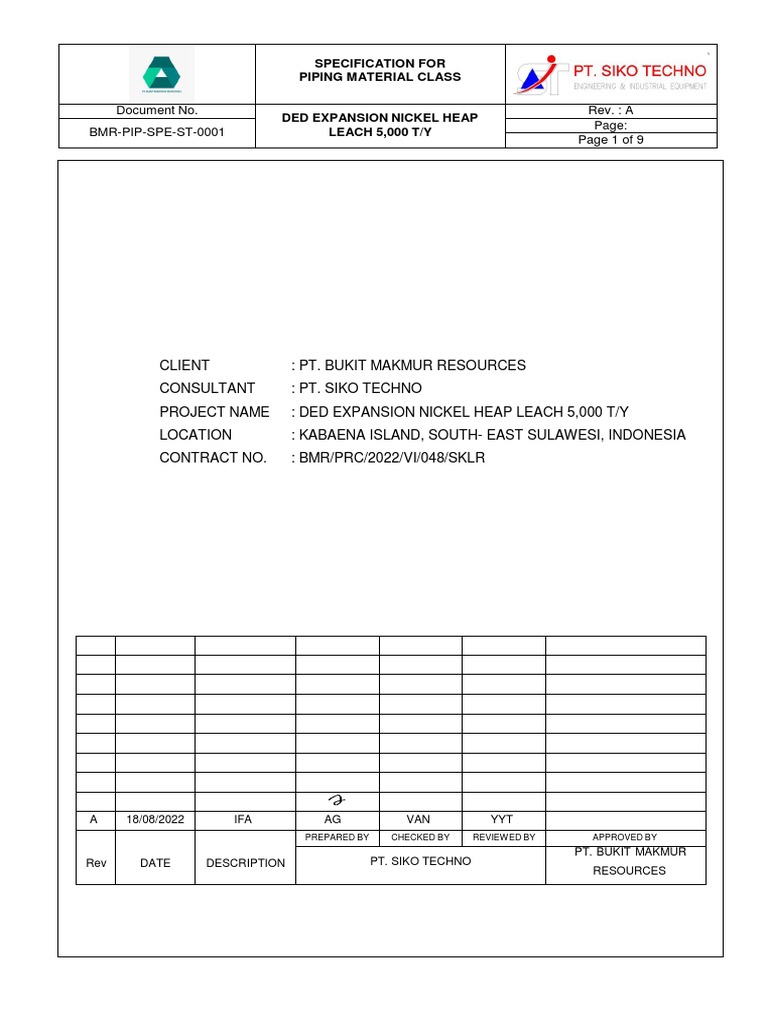 Piping Material Specification for Nickel Leach | PDF | Screw | Pipe (Fluid Conveyance)