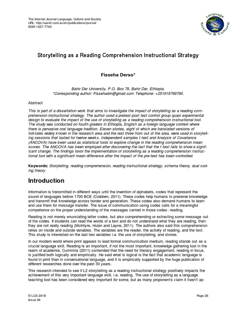Storytelling As A Reading Comprehension Instructional Strategy Fisseha ...
