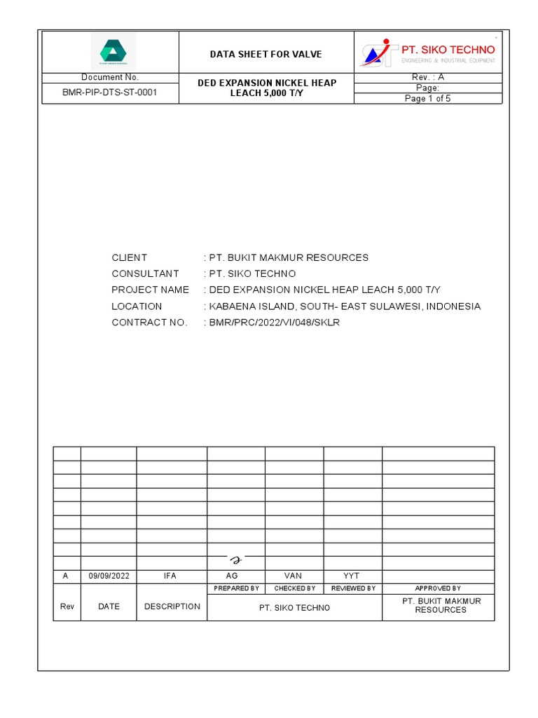 BMR-PIP-DTS-ST-0001 DATA SHEET FOR VALVE Rev. A | PDF | Pipe (Fluid ...
