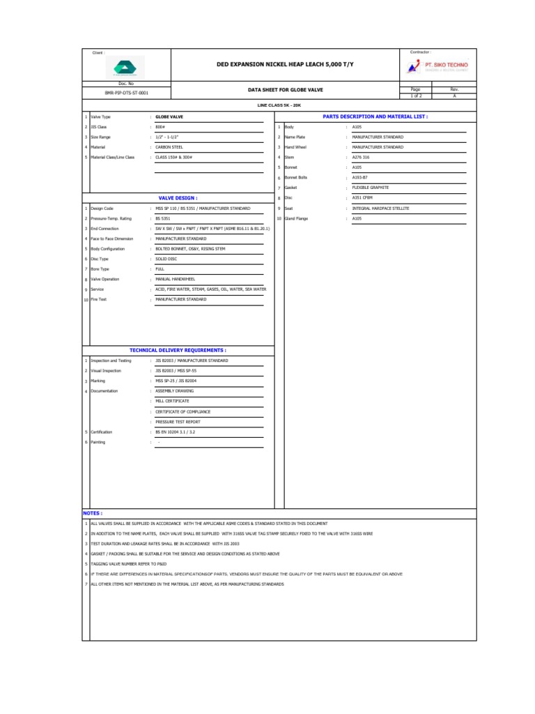 Globe Rev. A SHT 1 | PDF | Valve | Materials