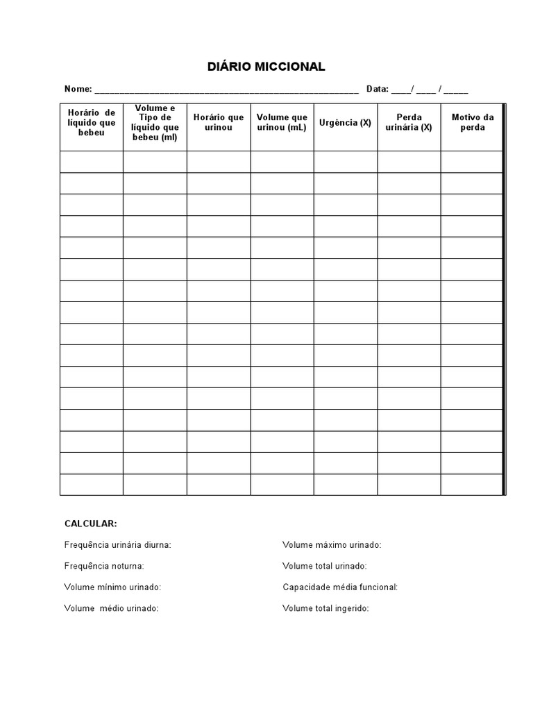 Registro diário de micção para avaliação da função urinária | PDF