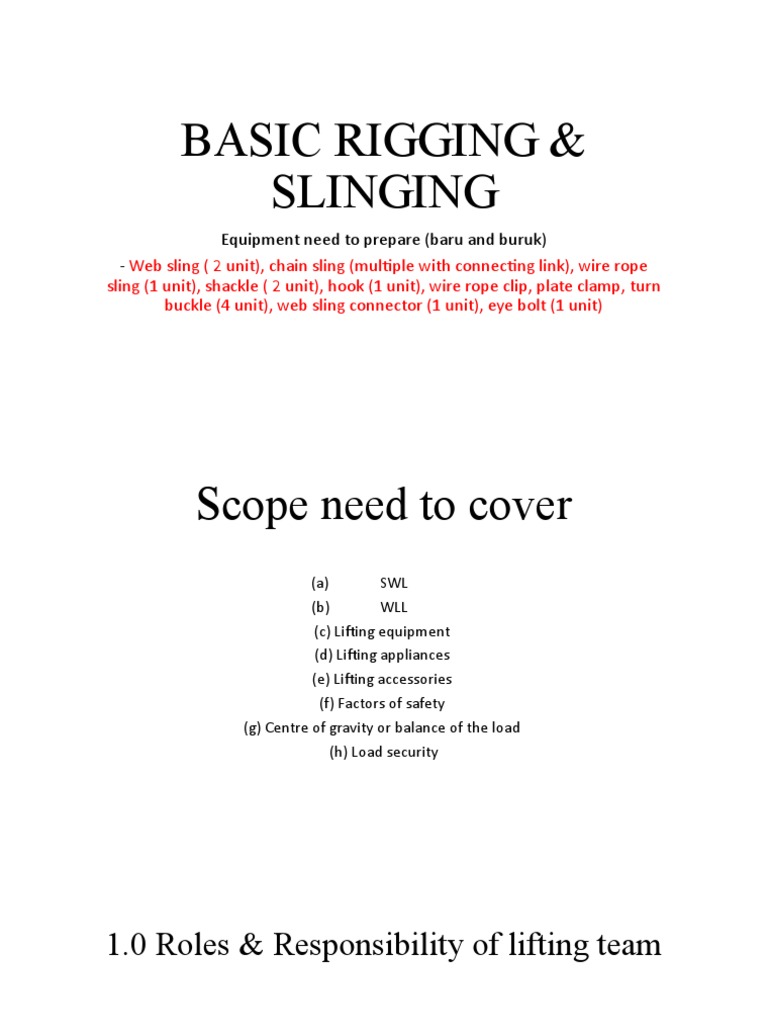 Basic Rigging & Slinging: Equipment Need To Prepare (Baru and Buruk) | PDF | Gear | Building ...