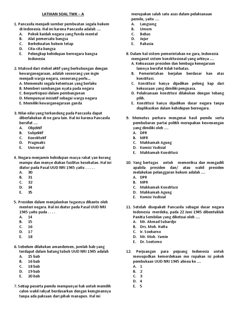 Latihan Soal Twk-A CPNS | PDF | Politik