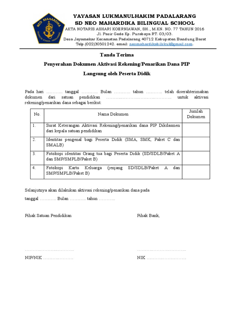 Format Penarikan PIP | PDF