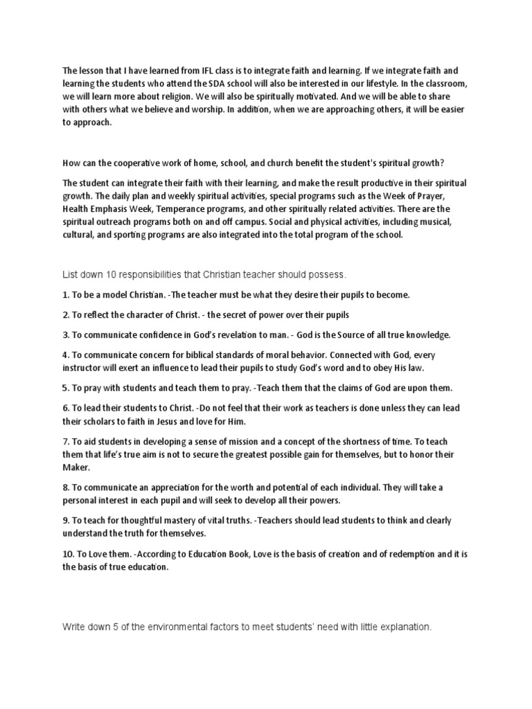 List Down 10 Responsibilities That Christian Teacher Should Possess ...