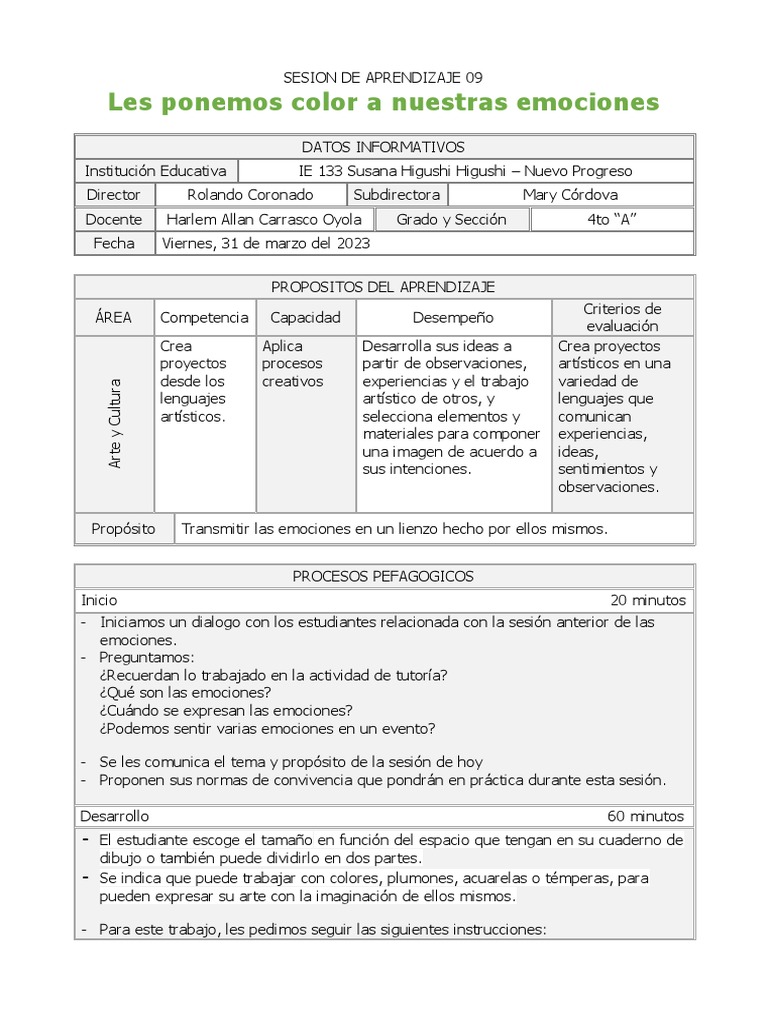 Sesion de Aprendizaje Arte Las Emociones | PDF | Dibujo | Las emociones