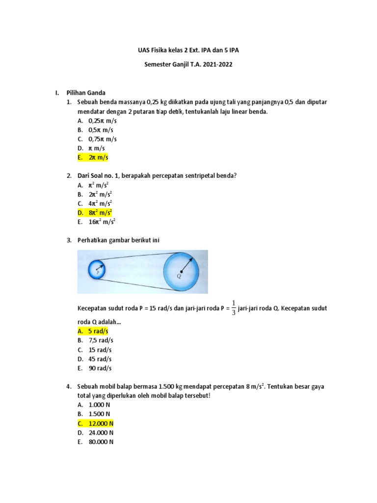SOAL UAS FISIKA GANJIL 2021-2022 2ext-5 IPA - Rev1 | PDF