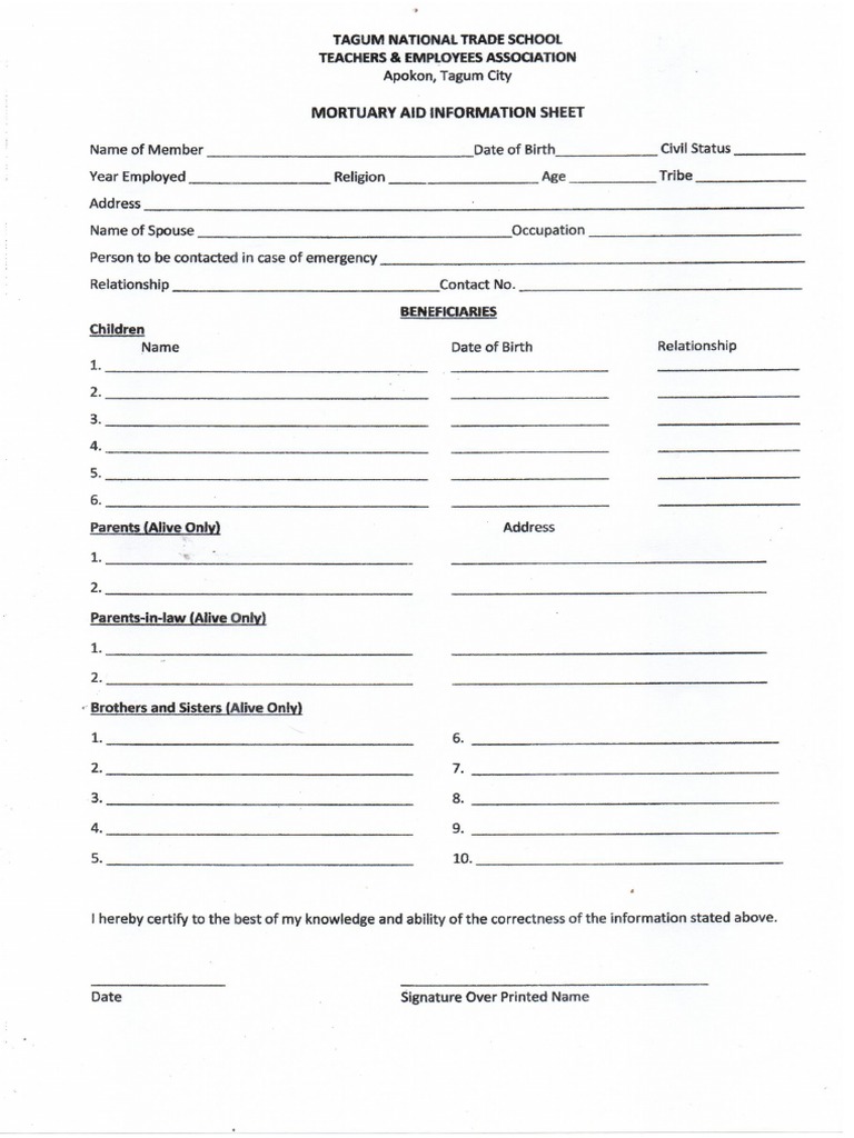 Tntstea Mortuary Form 2021 | PDF
