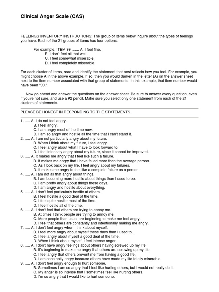 Clinical Anger Scale | PDF | Anger | Sleep