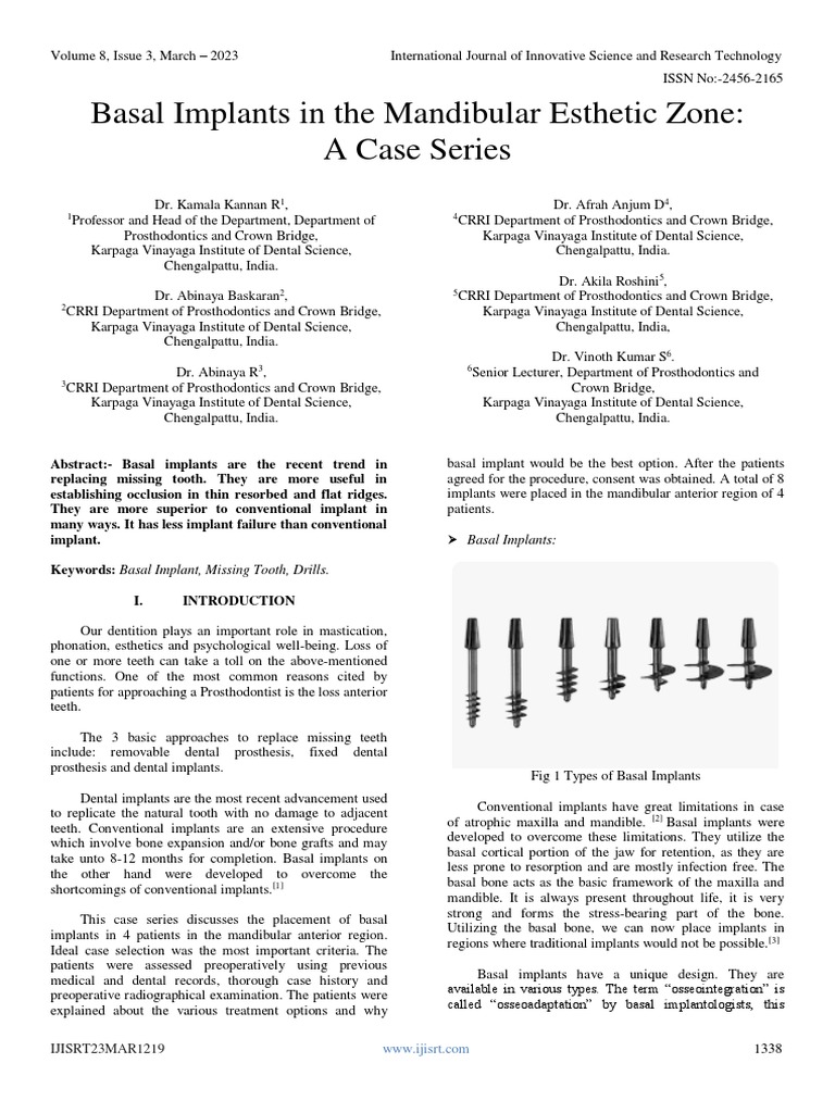 Basal Implants in The Mandibular Esthetic Zone A Case Series | PDF ...